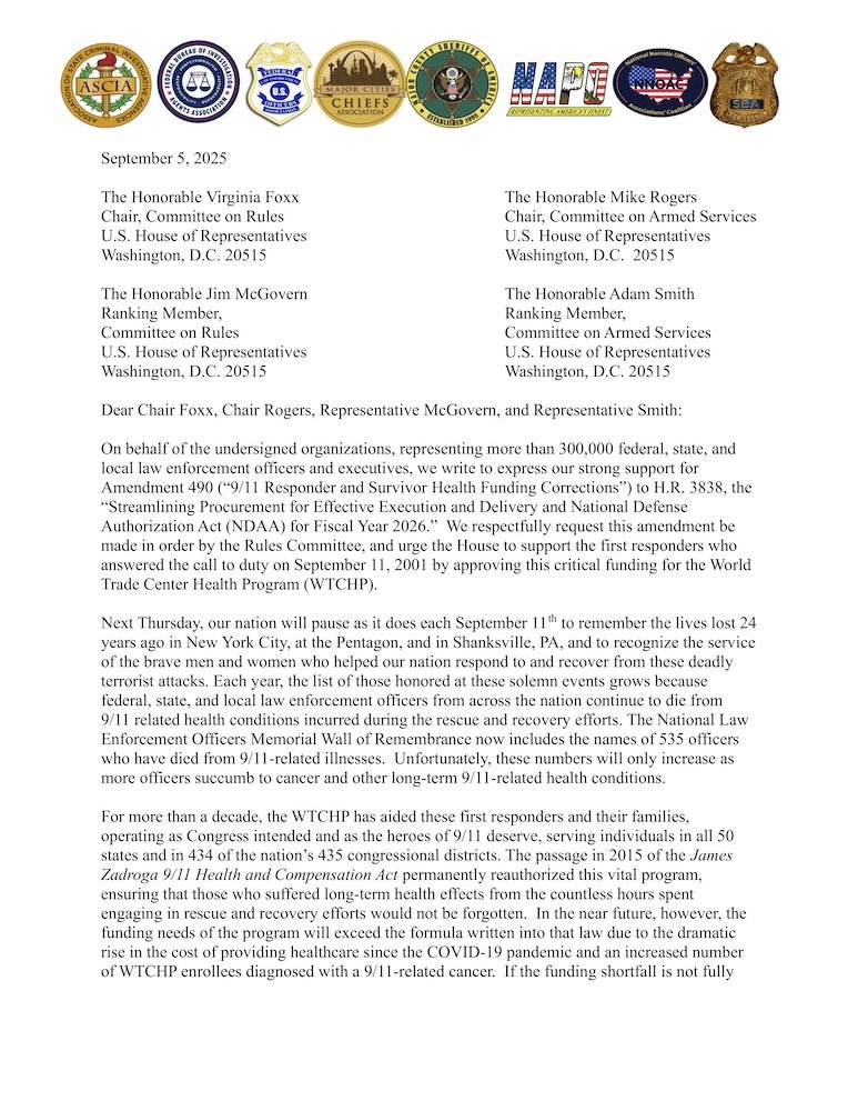 (09/05/2025): Support for 9/11 Responders and Survivors Letter