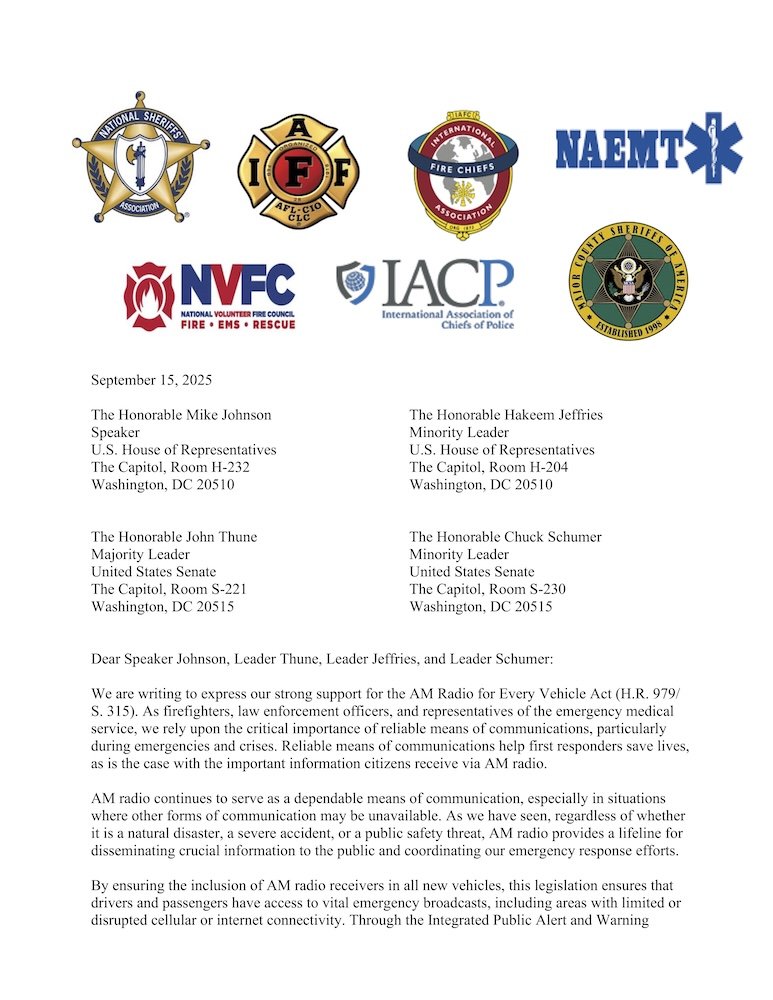 (09/15/2025): AM Radio for Every Vehicle Support Letter